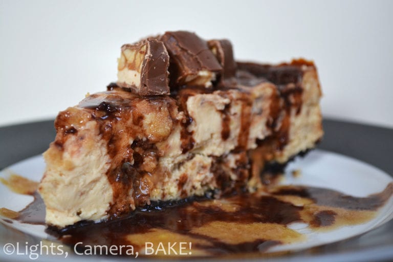 Baked Snickers Cheesecake (Video) - Lights, Camera, BAKE!