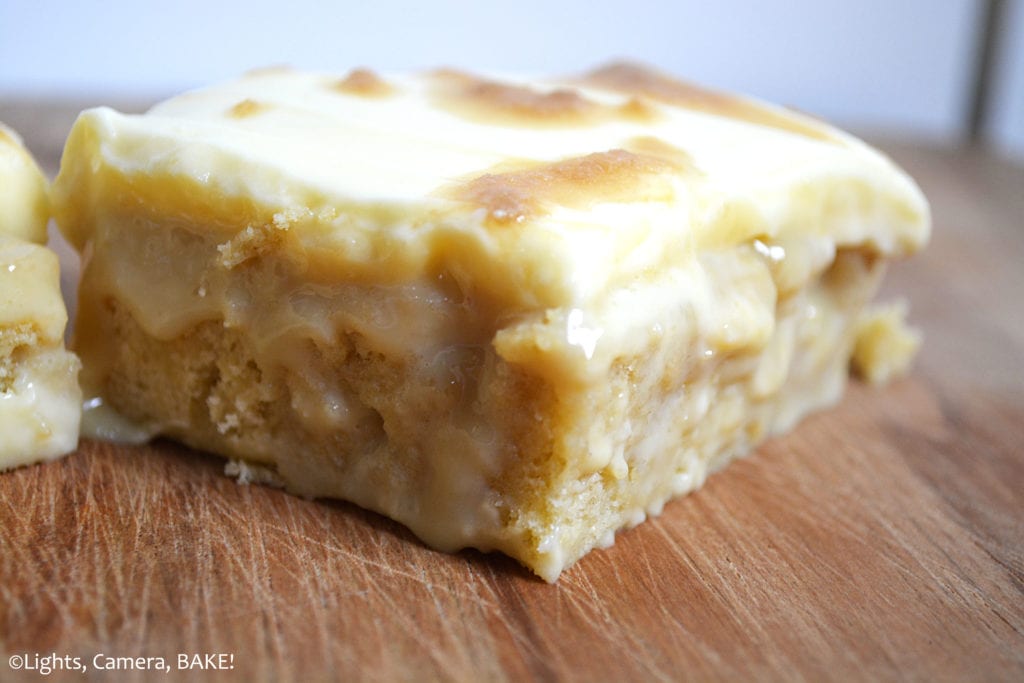 Vanilla Caramel Poke Cake - Lights, Camera, BAKE!