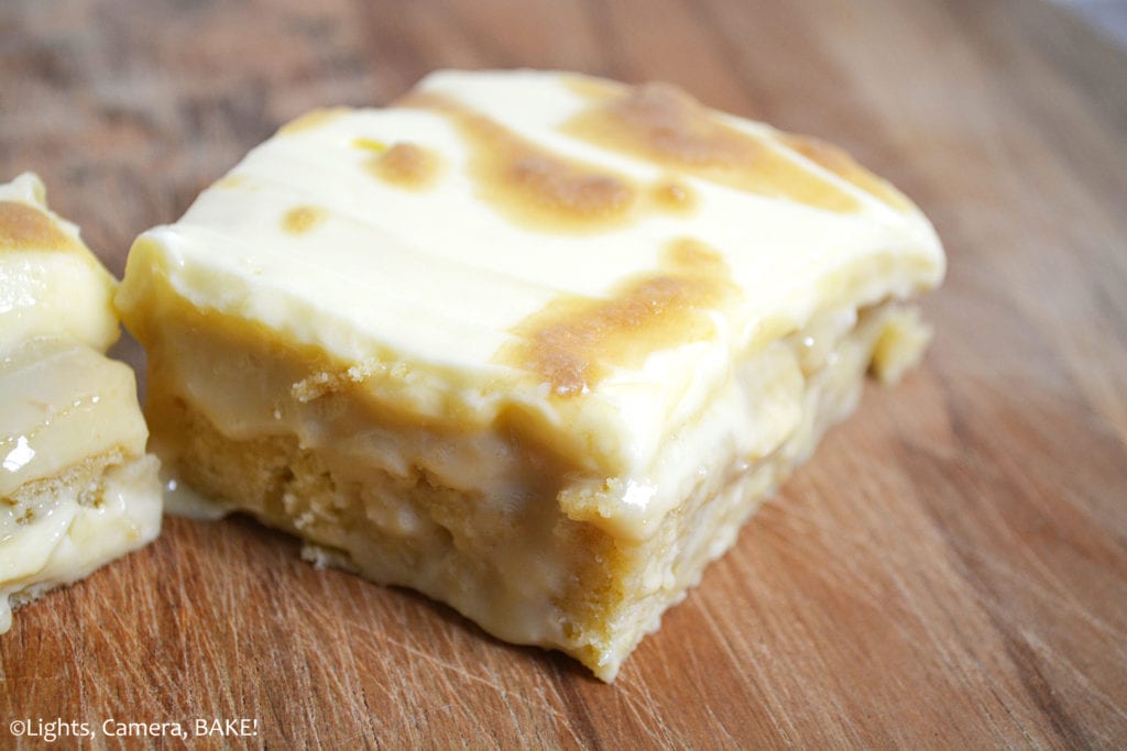 Vanilla Caramel Poke Cake - Lights, Camera, BAKE!