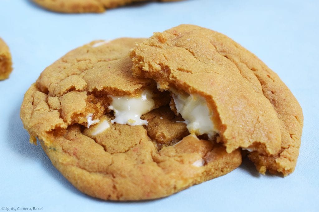White Chocolate Stuffed Butterscotch Cookies - Lights, Camera, BAKE!