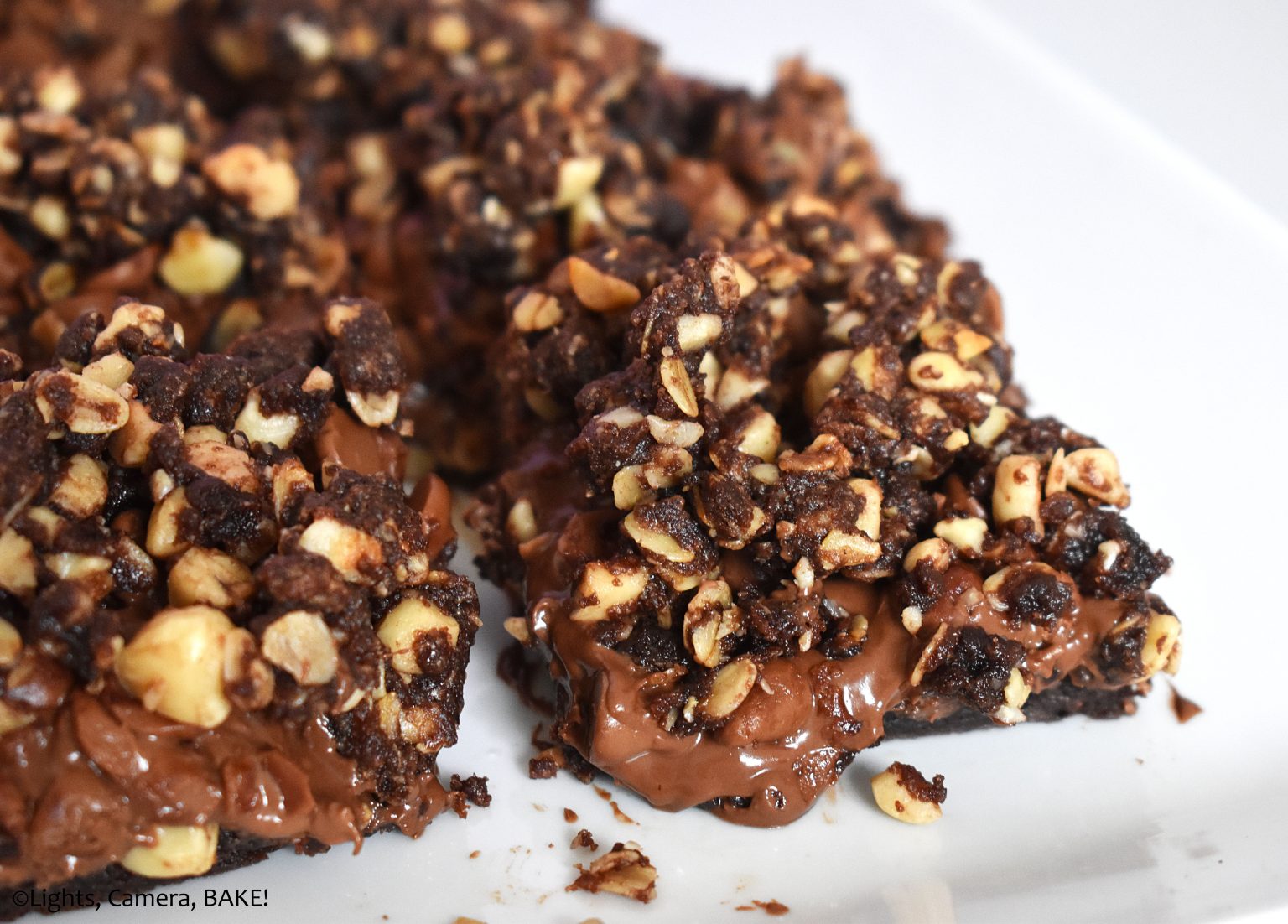 Hazelnut Chocolate Crumble Bars - Lights, Camera, BAKE!